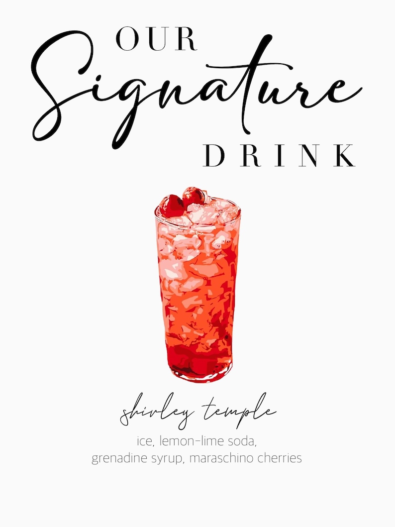 Shirley Temple Signature Drink Sign – Printable Cocktail Sign, Instant ...