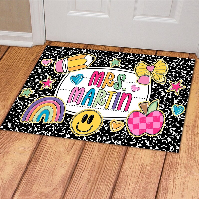 Personalized Teacher Name Doormat, Composition Notebook Classroom Mat ...