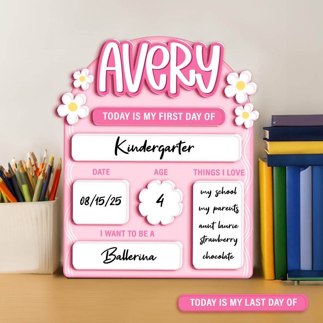 Personalized First Day of School Sign for Girl, 1st Day of Kindergarten ...