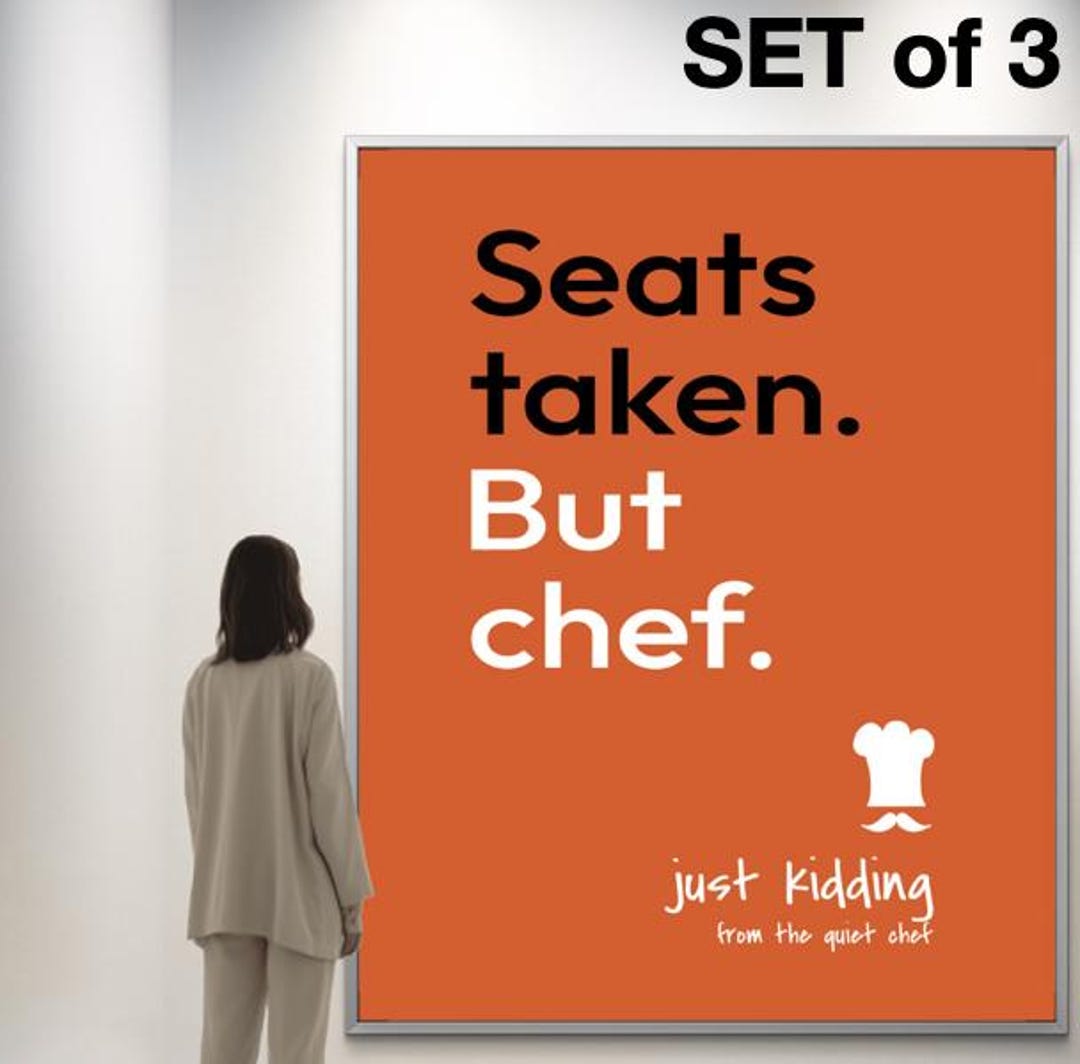 Funny Chef Wall Art Set of 3. "just Kidding" Quotes. Quiet Chef Kitchen ...