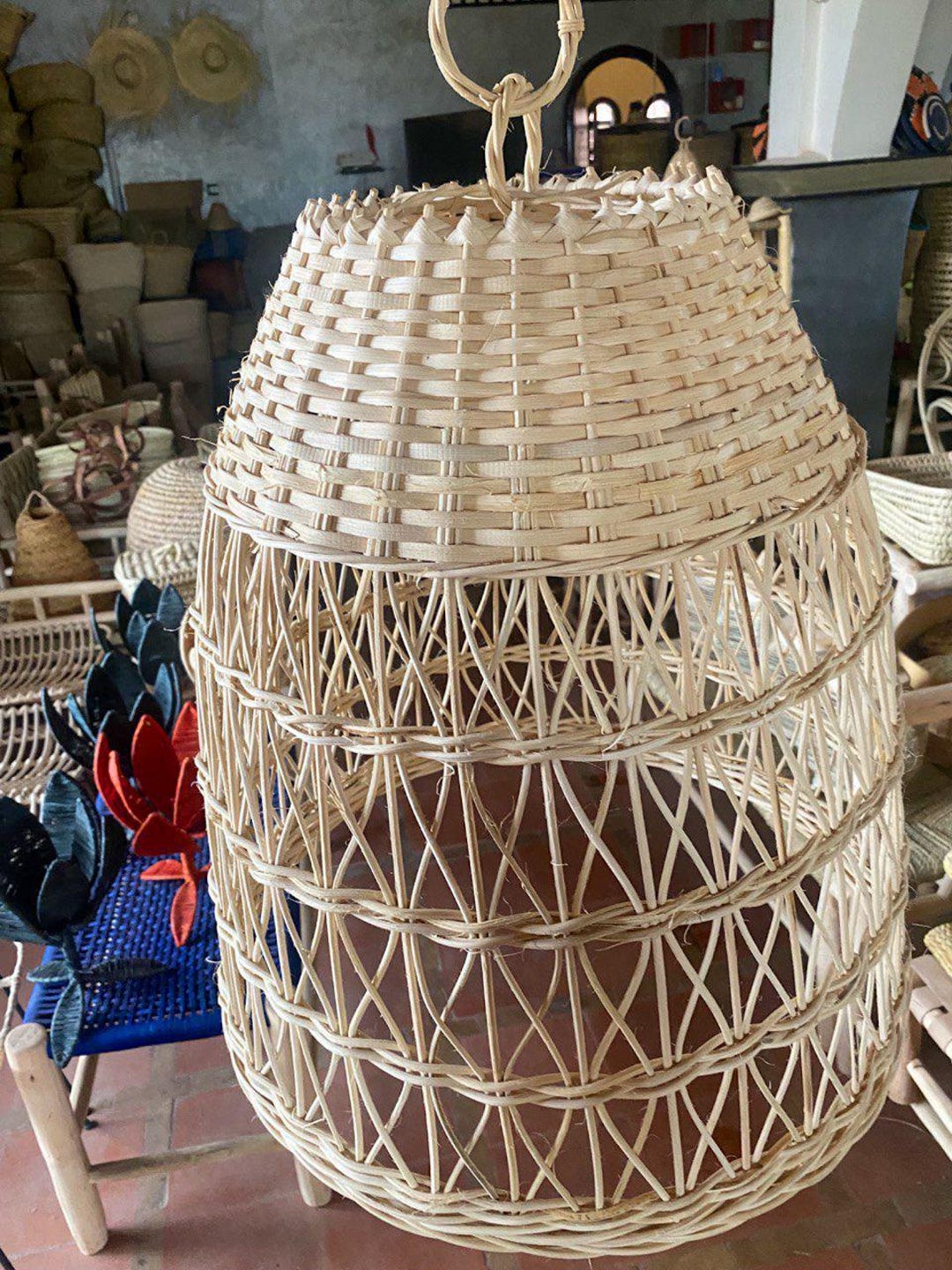 Rotin Pendant Light - Handmade Boho Ceiling Lamp - Natural Woven ...