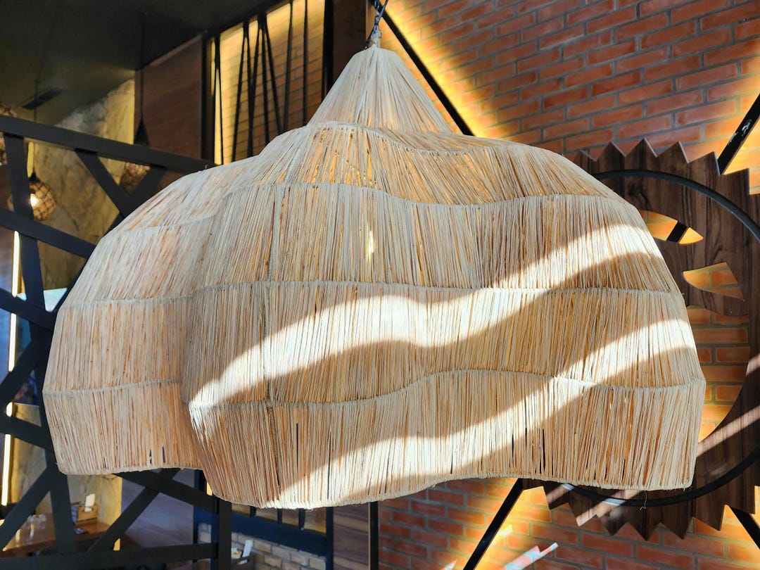 Handmade Raffia Wall Lamp – Boho Pendant Light for Bedroom, Living Room ...