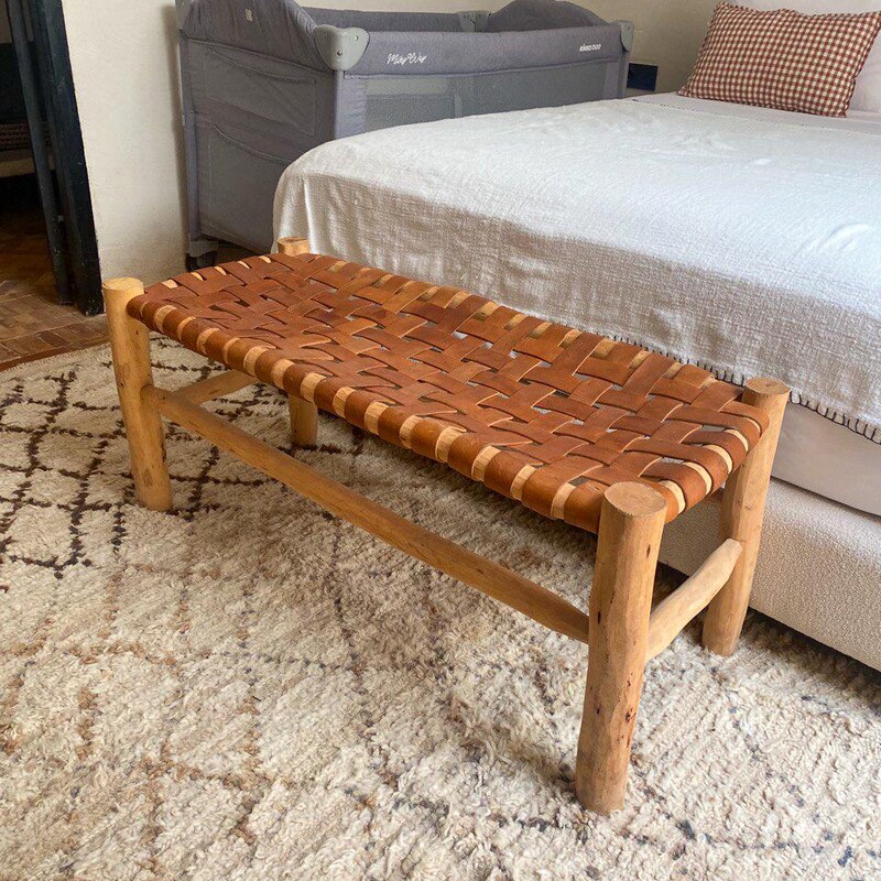 Woven Leather Bench - Etsy