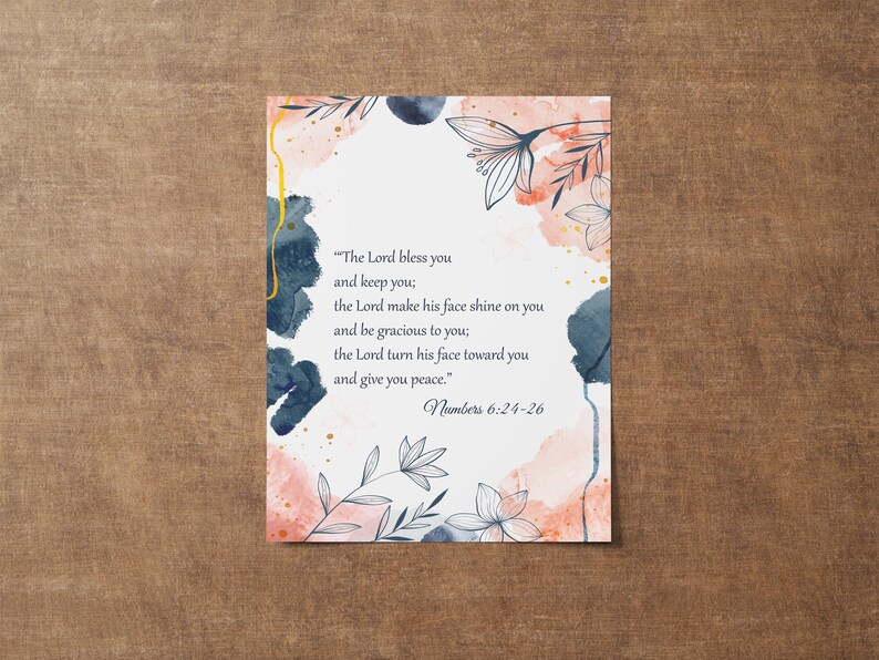 Numbers 6:24-26 Blessing Scripture, Bible Verse Wall Art Printable ...