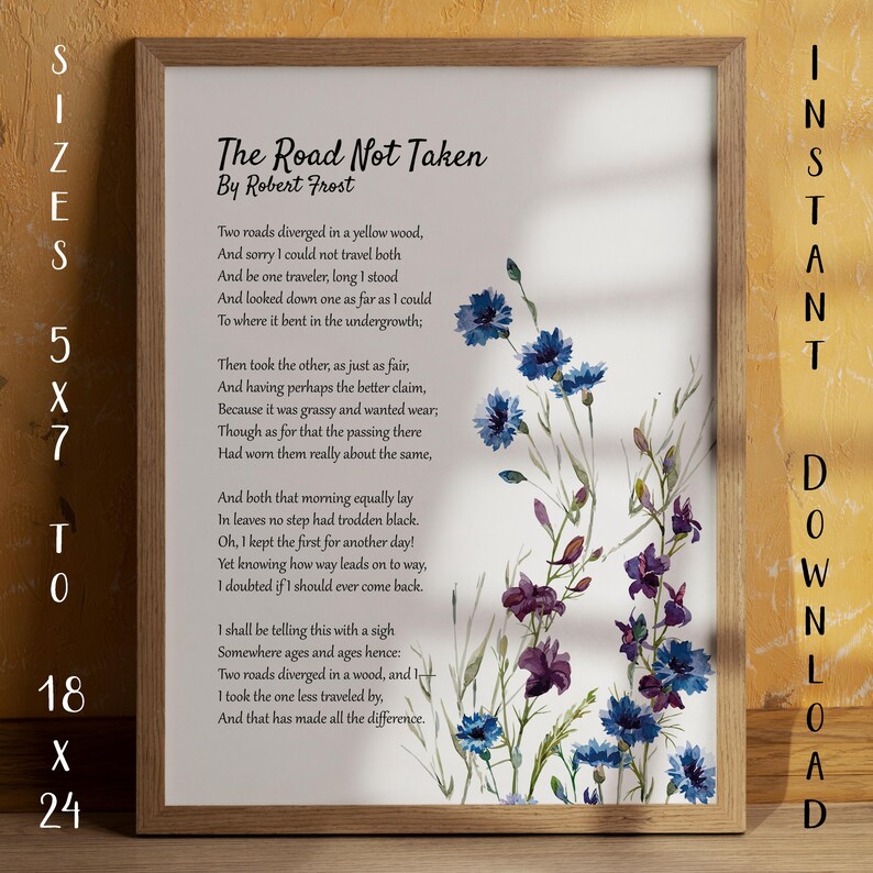 Robert Frost Printable Poetry the Road Not Taken Poem Print ...