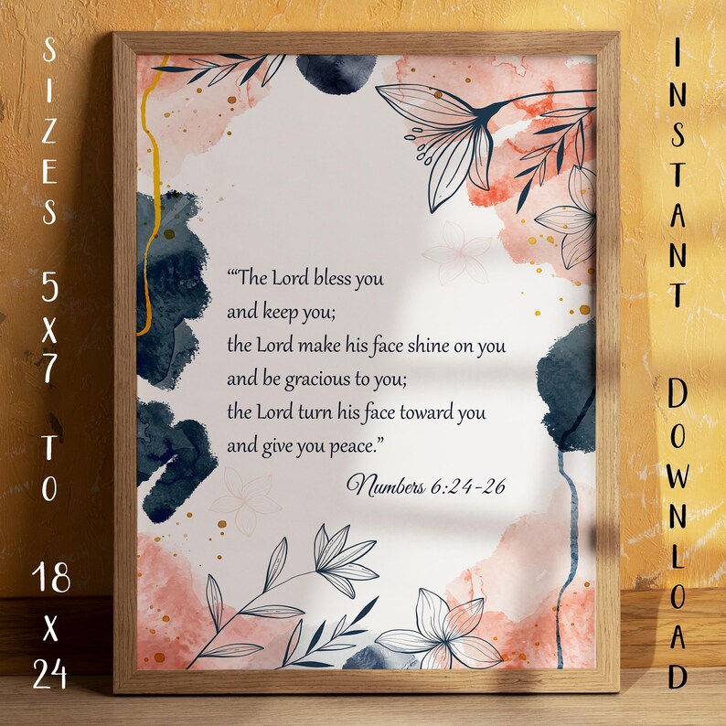 Numbers 6:24-26 Blessing Scripture, Bible Verse Wall Art Printable ...