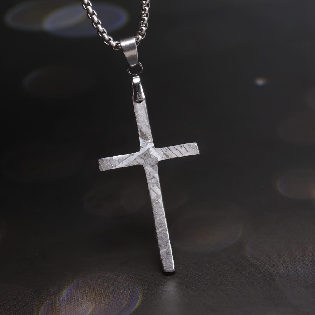 Cross Meteorite Pendant, Natural Muonionalusta Carved Necklace - Etsy