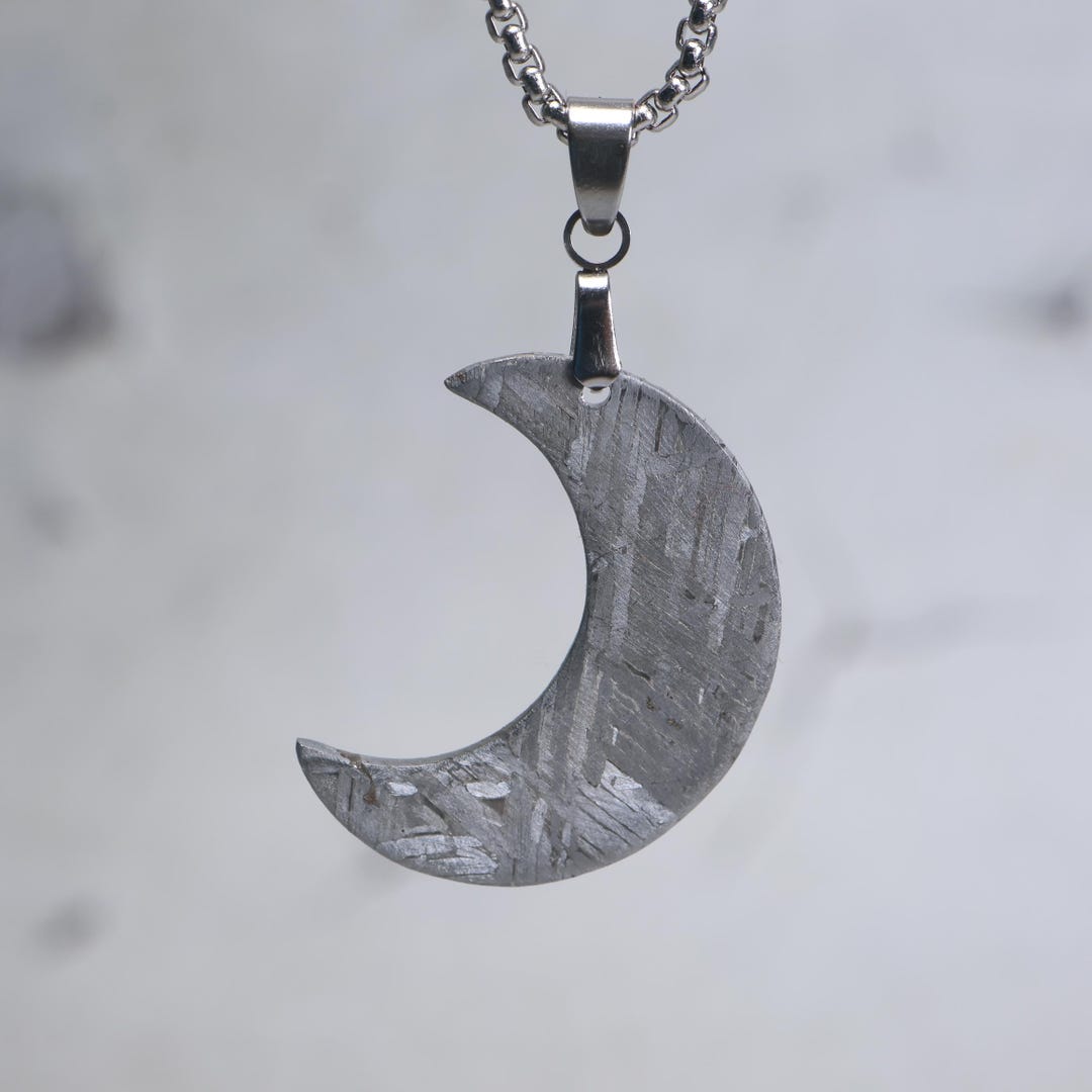 Natural Meteorite Carving Crescent Necklace Half Moon Pendant Moon ...