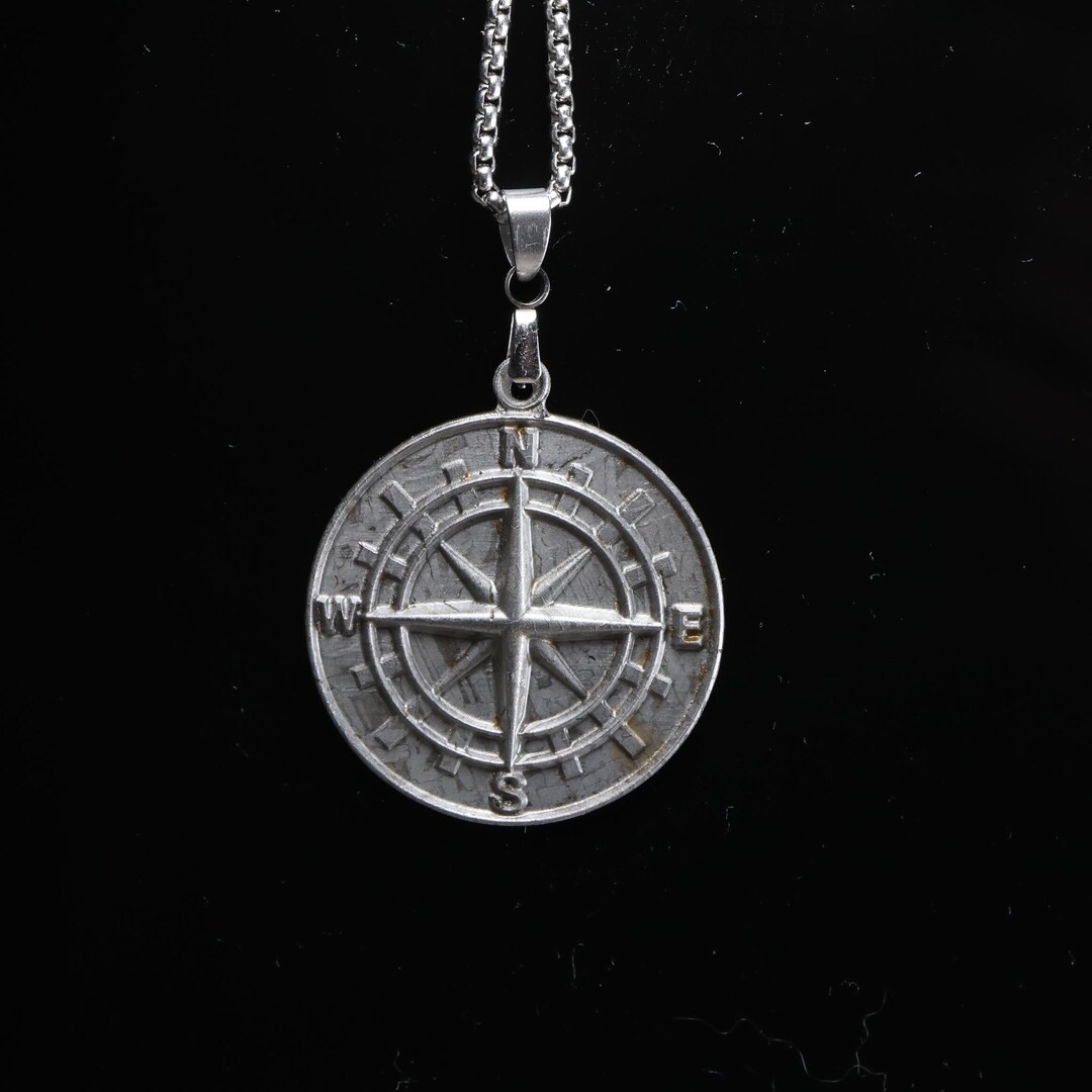 Natural Meteorite Carving Compass North Star Pendant IRON Meteorite ...