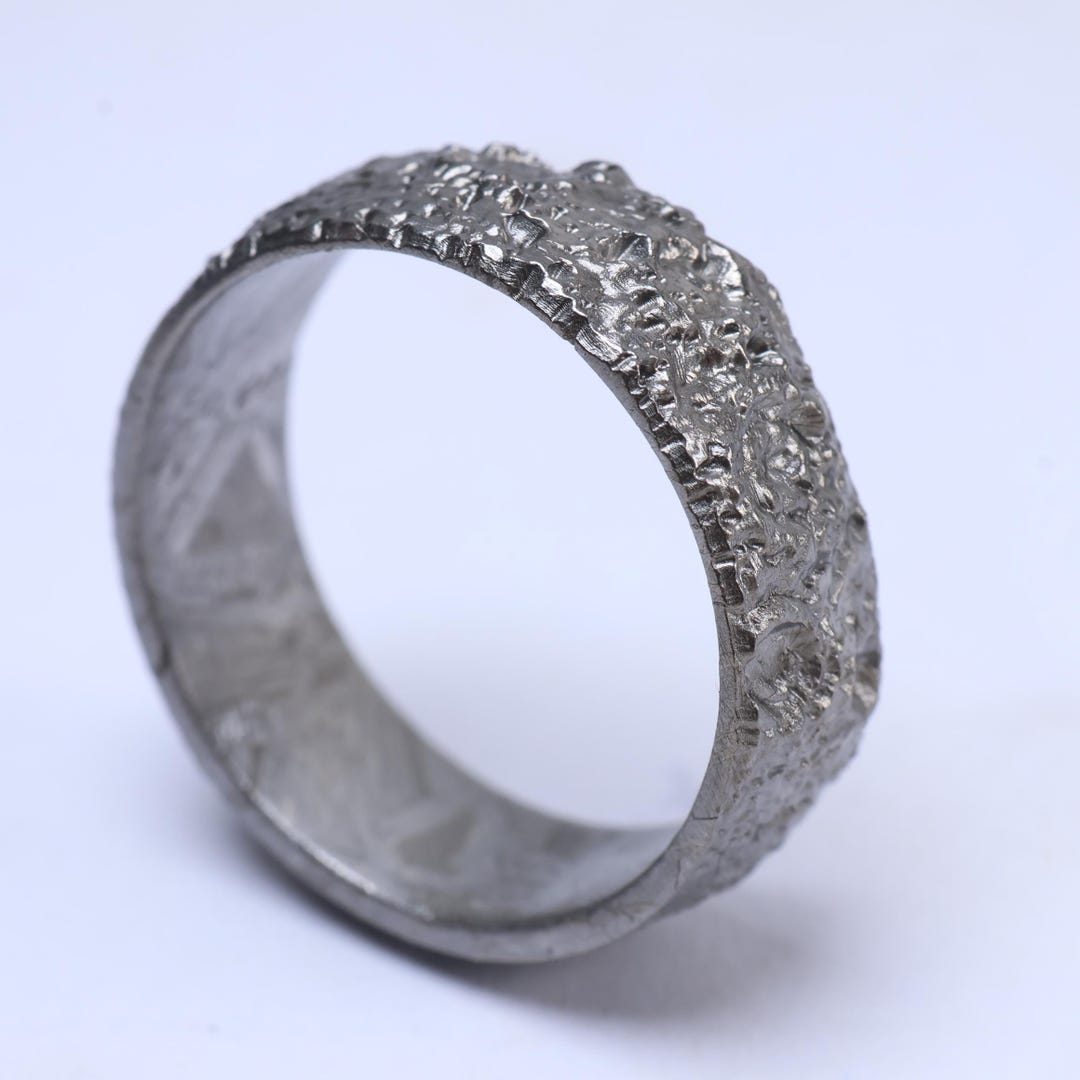 Meteorite Moon Surface Ring (US 12.5 ) Muonionalusta Ring, Wedding Ring, Meteorite Ring, Moon ...