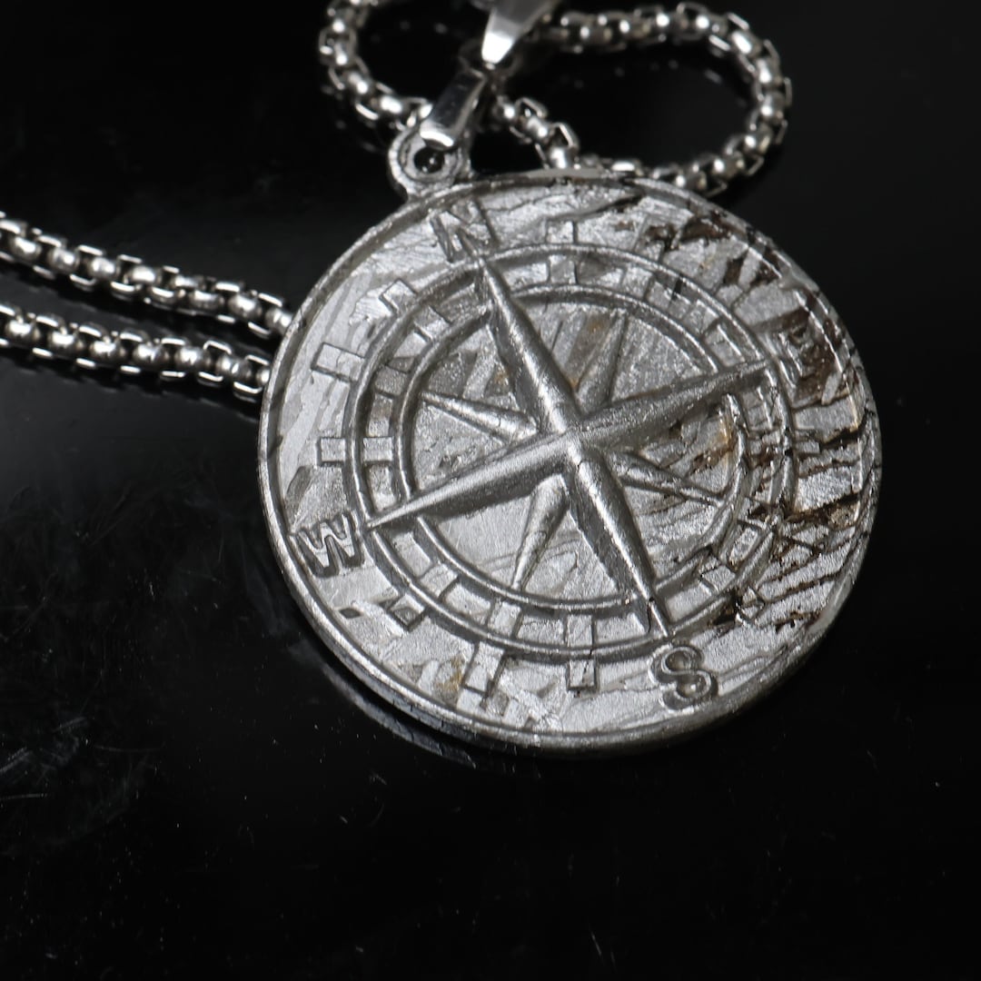 Natural Meteorite Carving Compass North Star Pendant IRON Meteorite ...