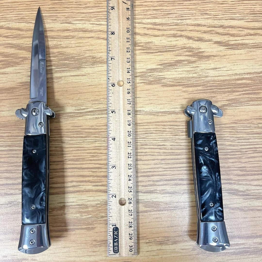 9"tactical Marble Black Spring Assisted Open Blade Folding Pocket Knife ...