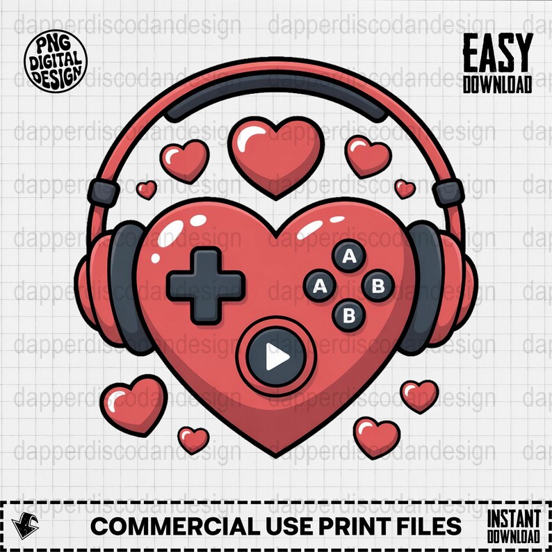 Gamer Valentine Heart Controller PNG Gaming With Headset for Shirts and ...