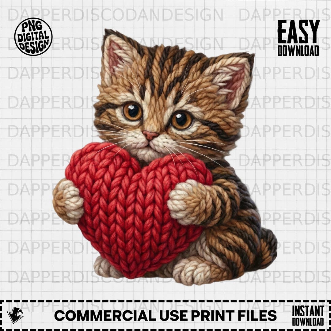Valentine Tabby Kitten Holding Heart - Faux Embroidery Amigurumi - PNG ...