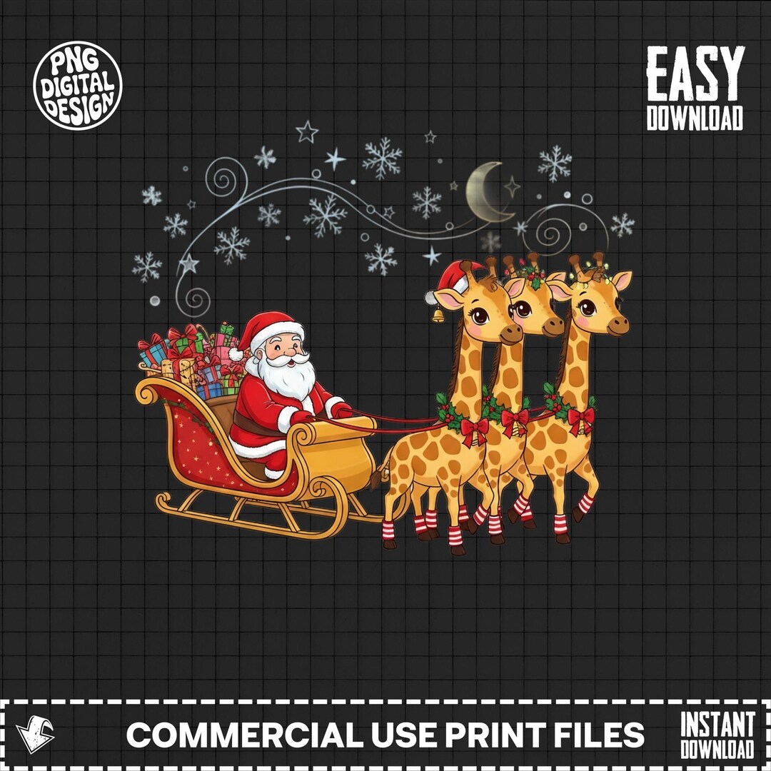 Giraffe Christmas PNG, Santa Sleigh Clipart, Cute Animal Png, Holiday ...