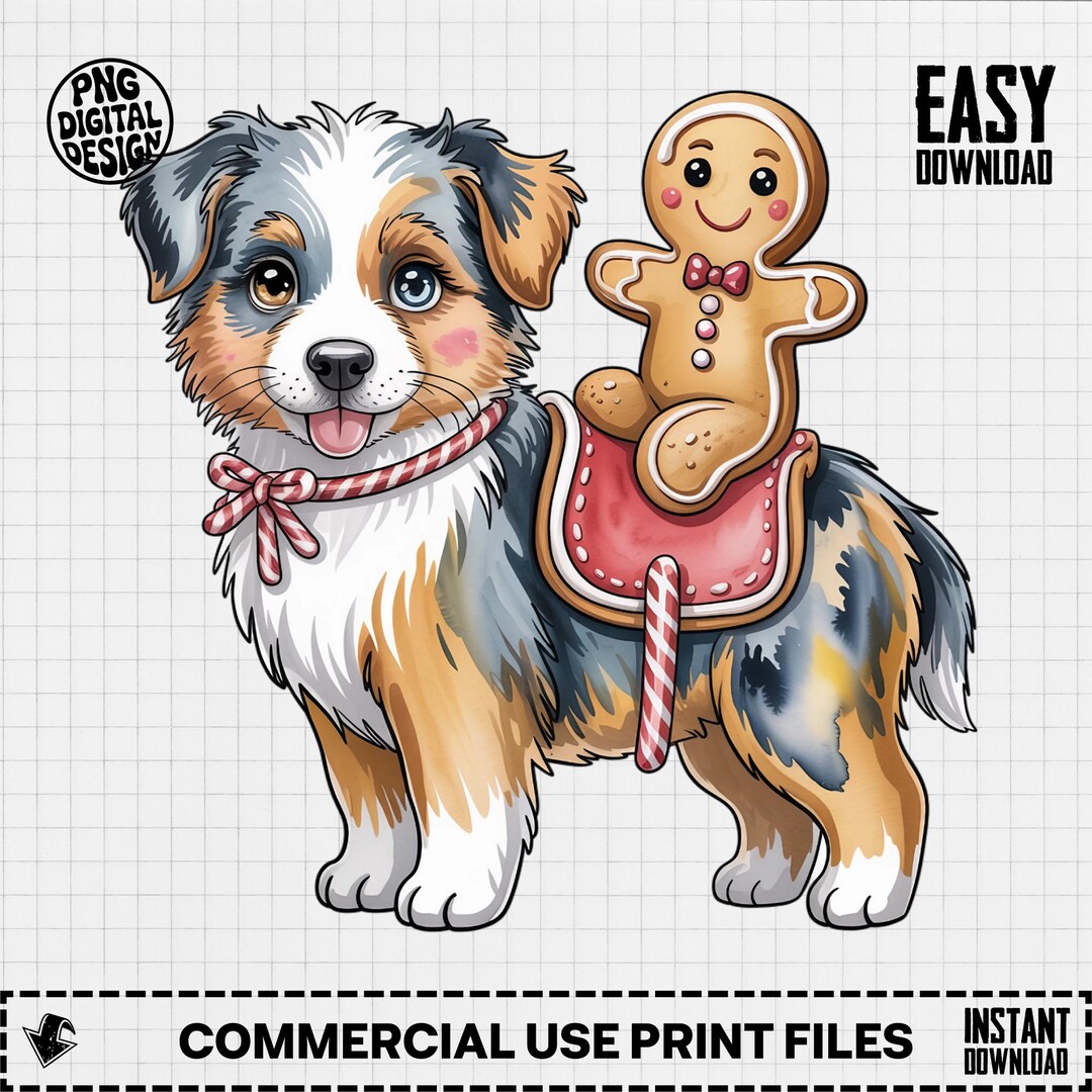 Aussie Dog PNG, Aussie Clipart, Dog With Gingerbread, Christmas Png ...