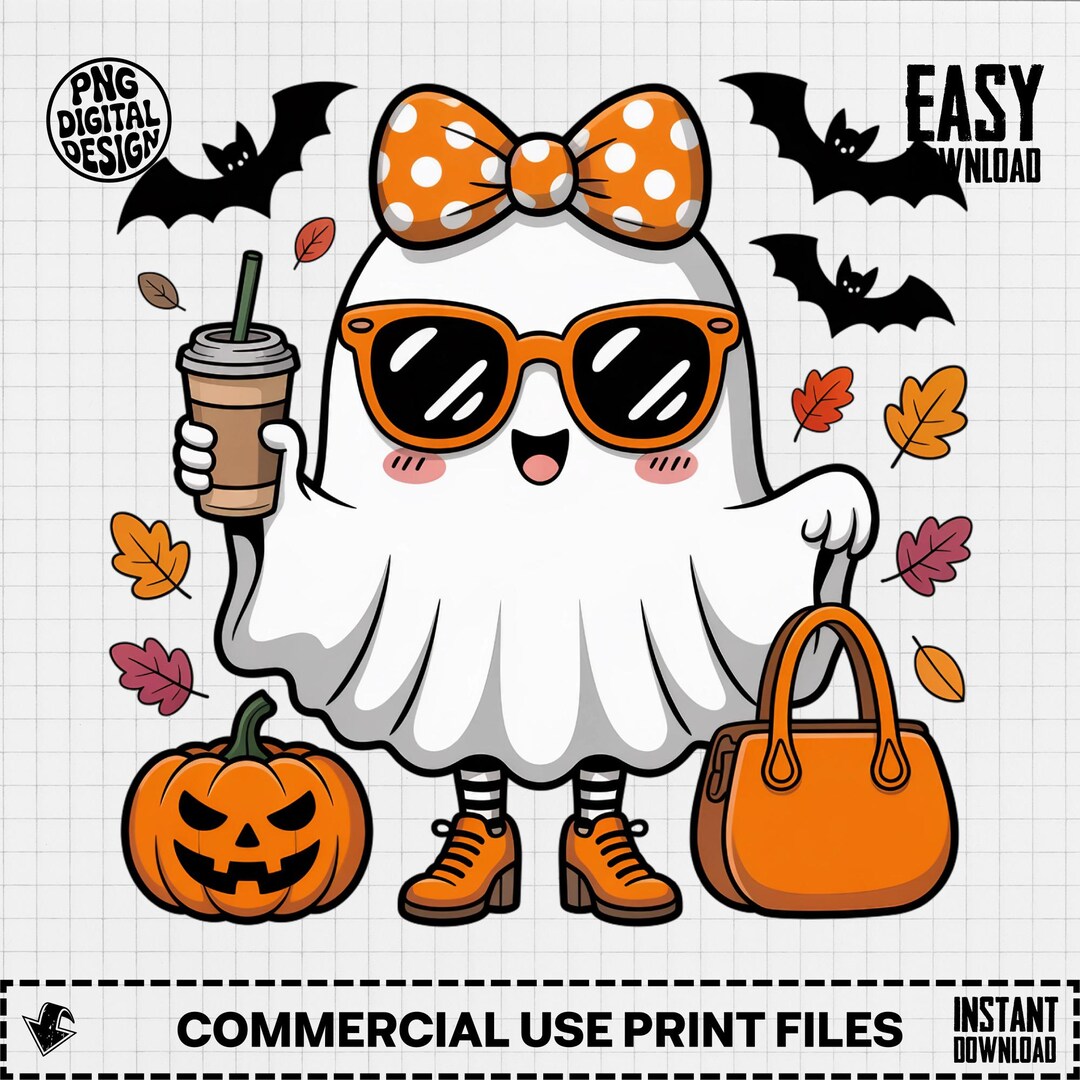 Kawaii Ghost Clipart, Halloween PNG, Fall Png, Coffee Png, Ghost With ...