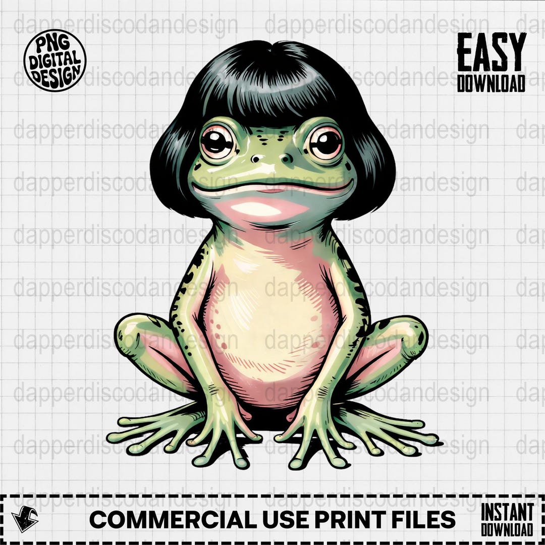 Cute Cartoon Frog Clipart With Bob Haircut Kawaii Frog PNG Transparent ...