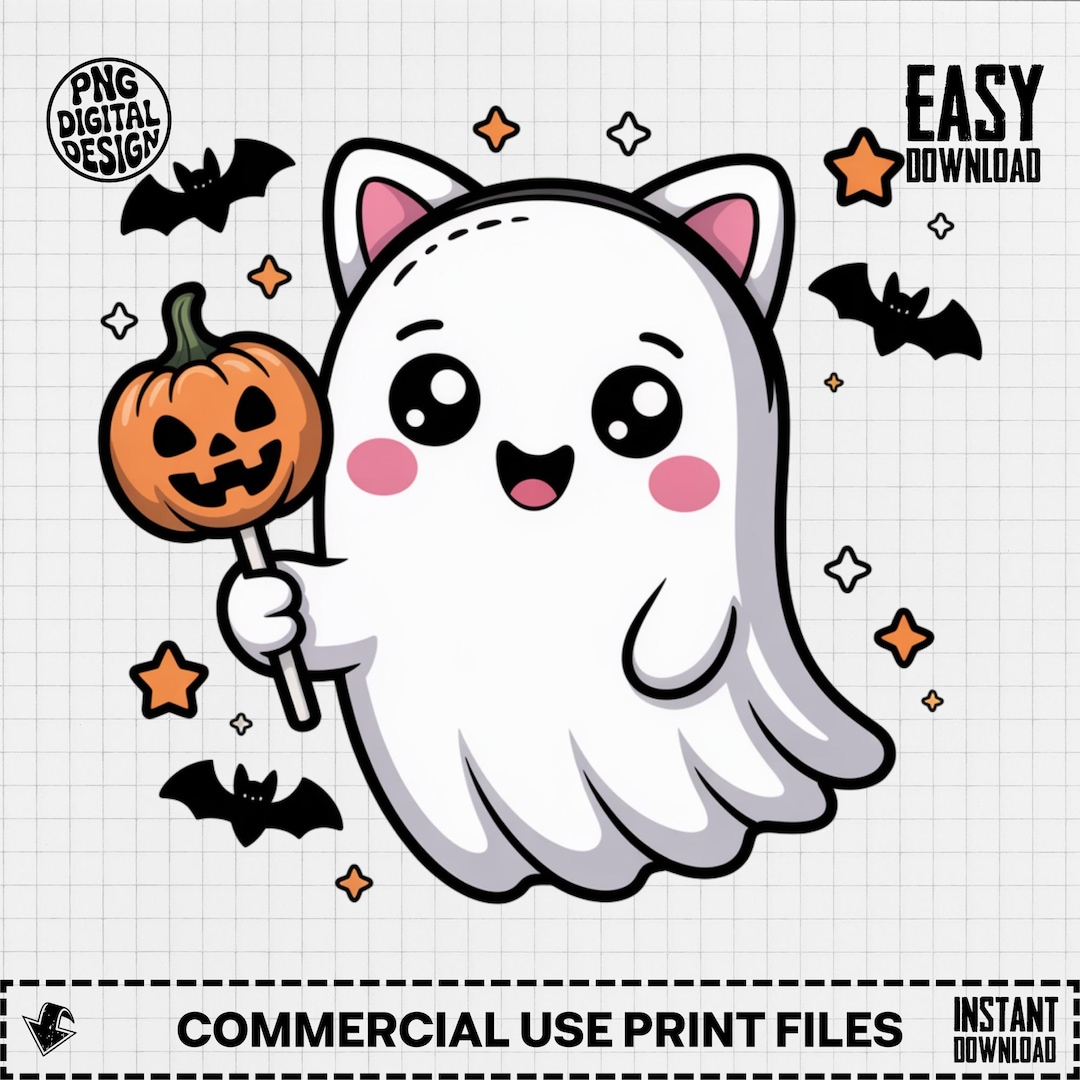 Kawaii Ghost Clip Art, Halloween Ghost PNG, Cute Ghost, Ghost With ...