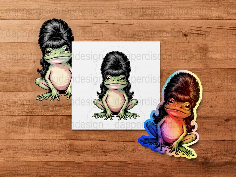 Green Frog With Black Beehive Hair - Retro 60s Style Illustration - PNG ...