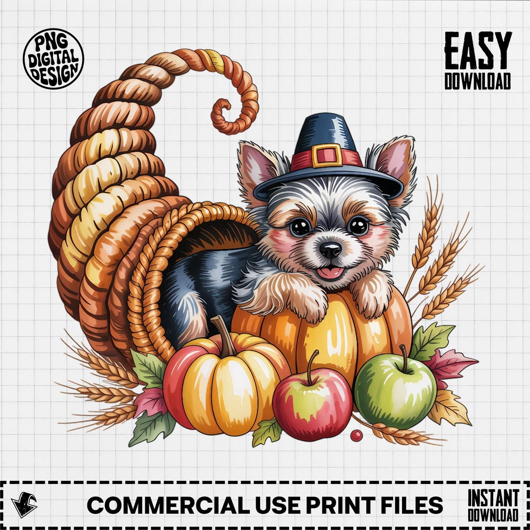 Yorkie Thanksgiving PNG, Dog Clip Art, Pumpkin Png, Fall Png, Autumn ...