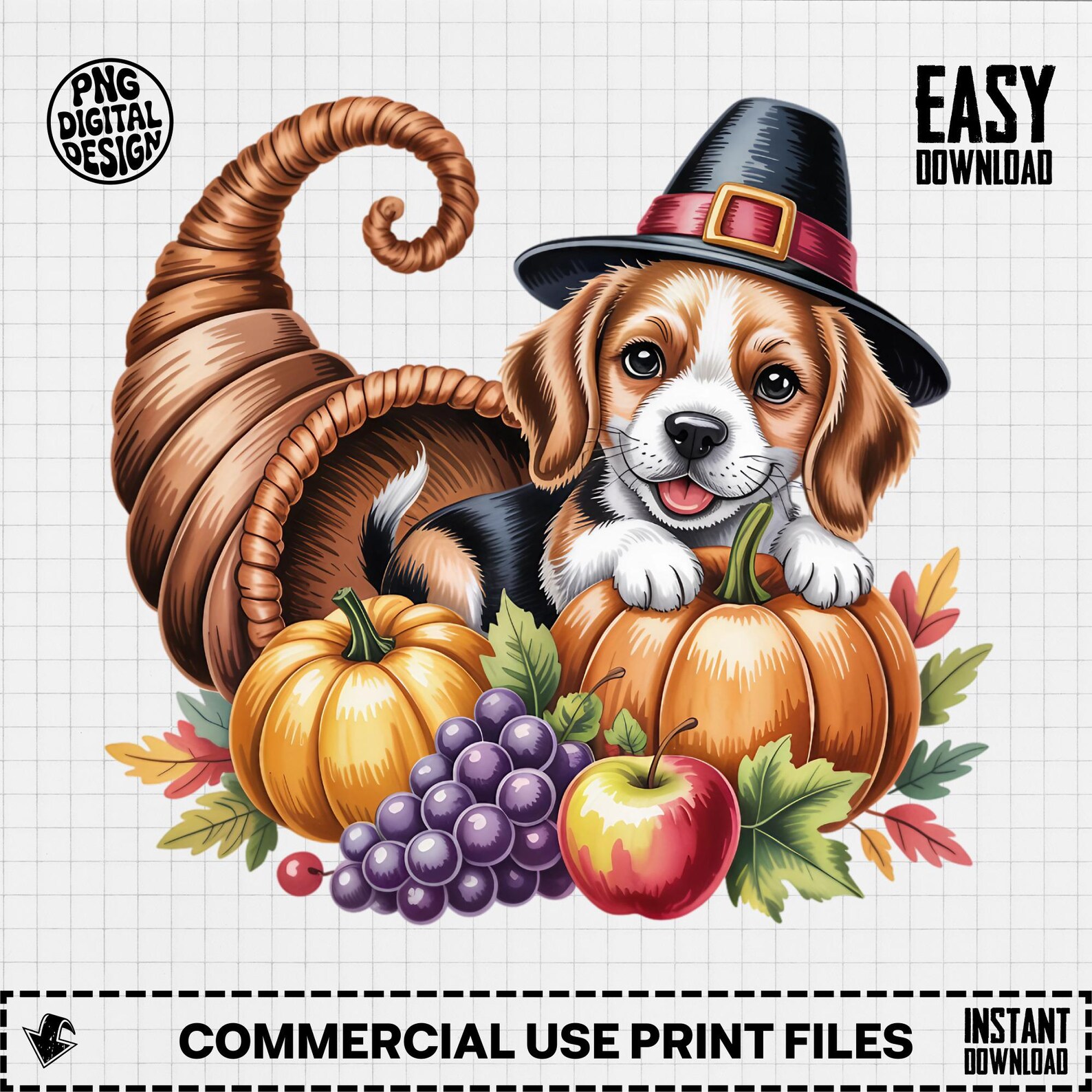 Thanksgiving Beagle PNG, Puppy Clipart, Pilgrim Hat, Cornucopia Png ...