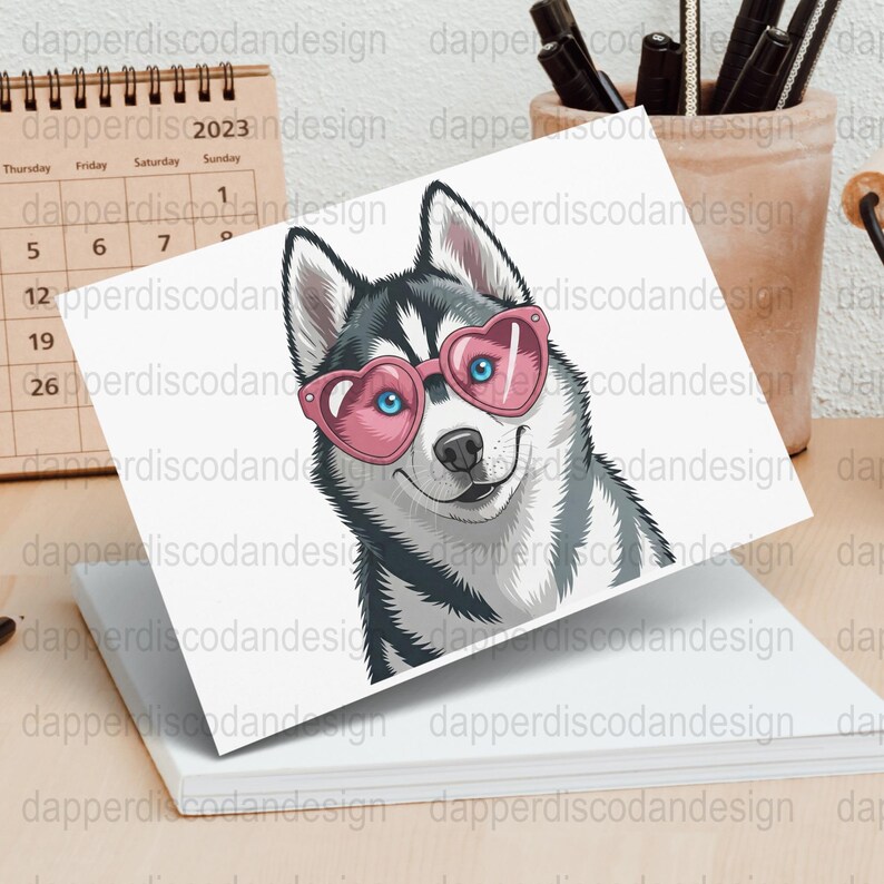 Siberian Husky Valentine PNG With Pink Heart Sunglasses Puppy Dog Lover ...