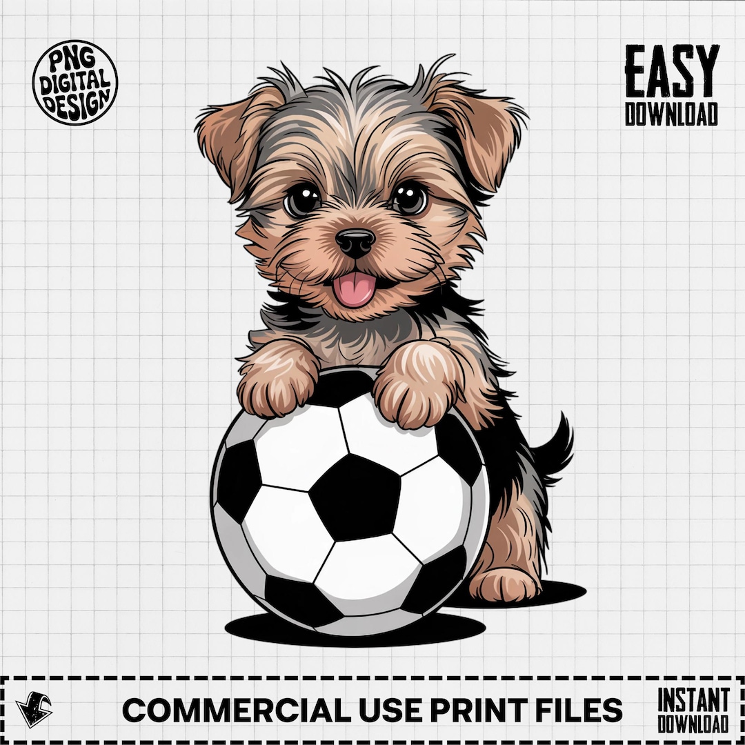 Yorkie Dog PNG, Soccer Ball Clipart, Cute Puppy Png, Dog Lover Gift ...
