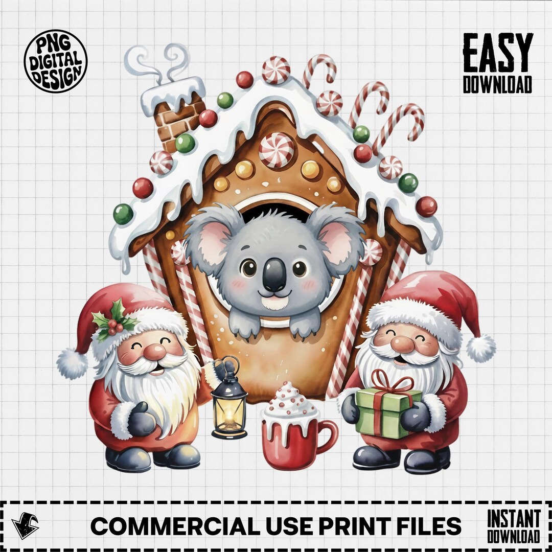 Christmas Koala PNG, Santa Clipart, Gingerbread House, Hot Cocoa ...