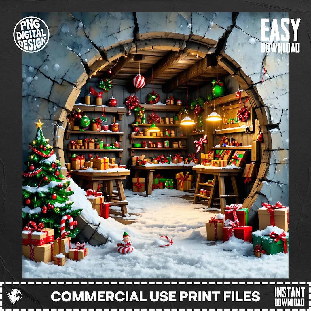 Santa's Workshop PNG, Christmas Clipart, Holiday Digital, Christmas ...