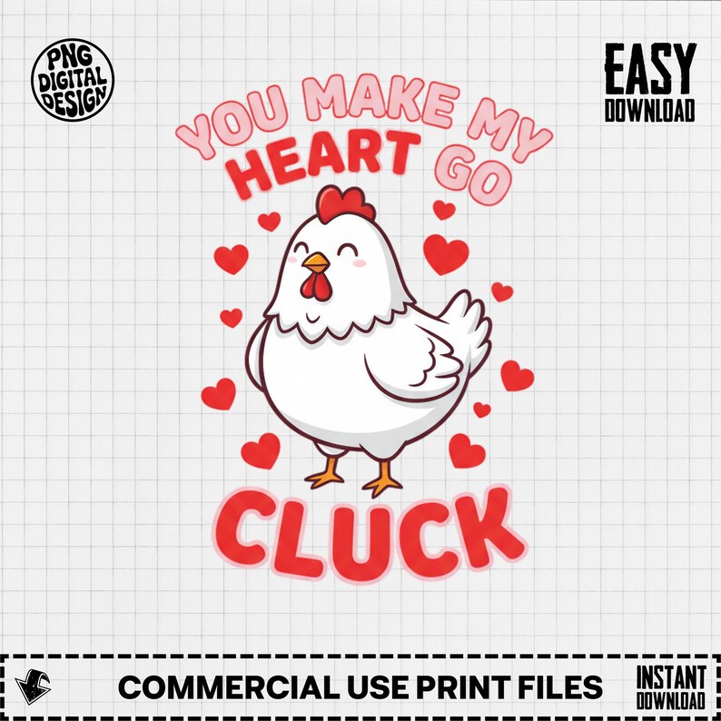 Valentine Chicken You Make My Heart Go Cluck Farm Love PNG - Etsy UK