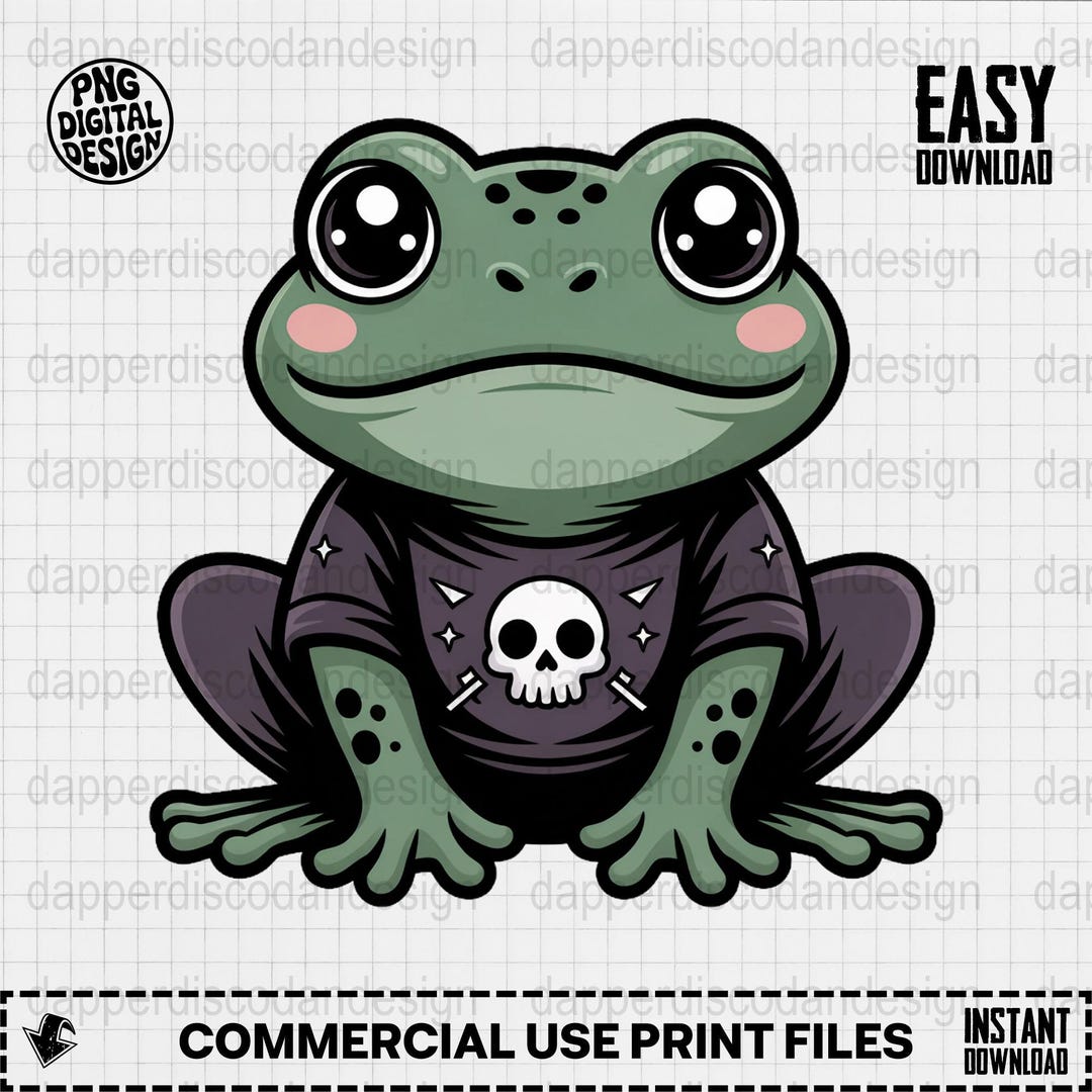 Goth Frog Wearing Skull Shirt - Punk Illustration - Transparent PNG ...
