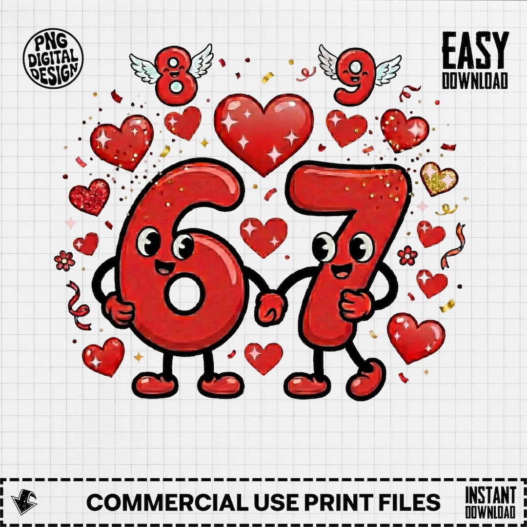 Number 67 PNG, Anniversary Clipart, Cartoon Numbers, Hearts Graphic ...