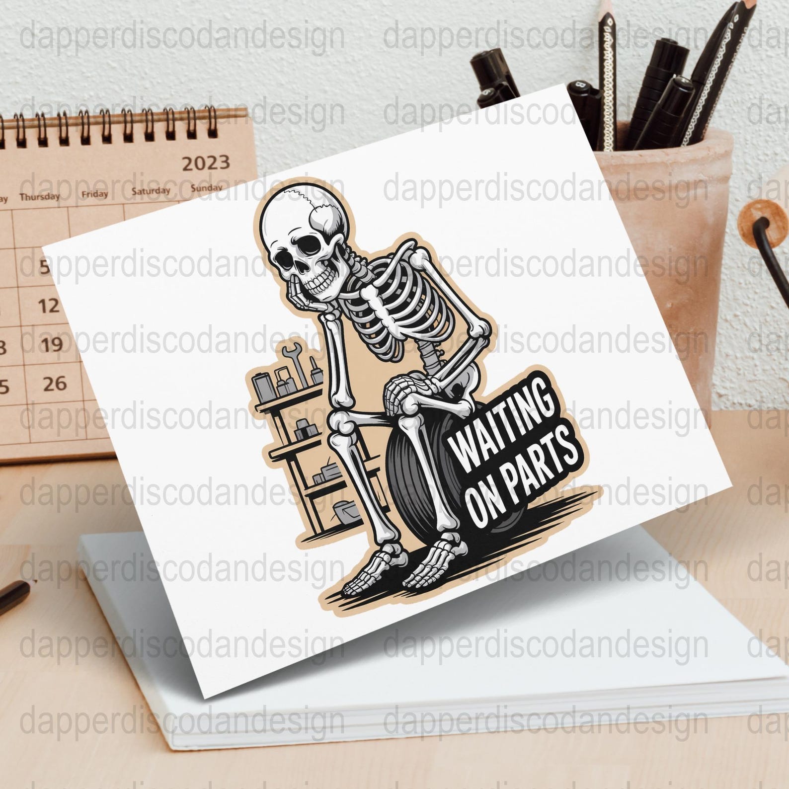 Funny Skeleton Mechanic Clipart Waiting on Parts PNG Garage Humor ...