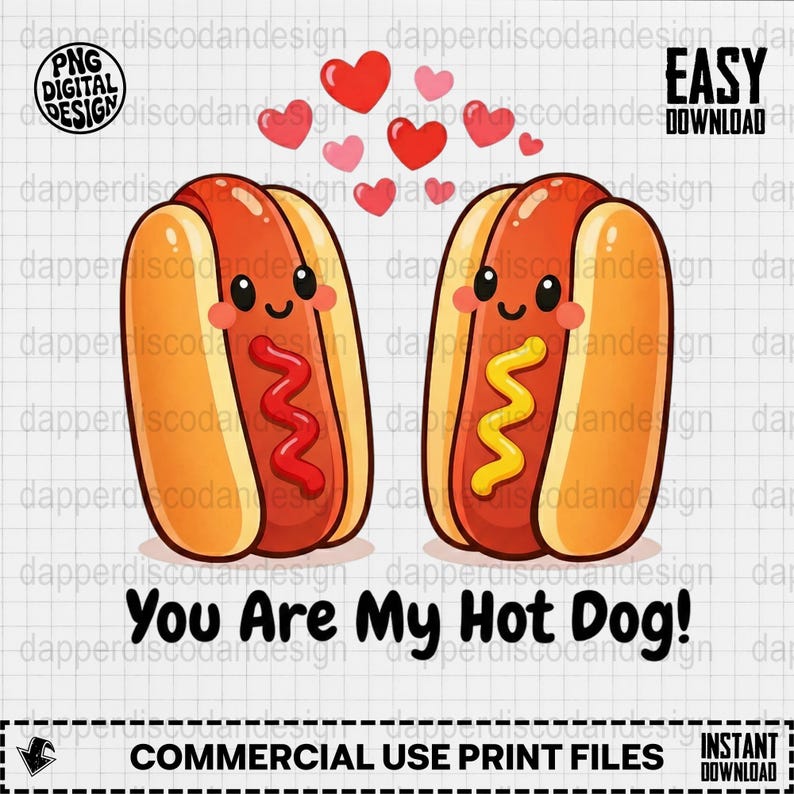 Cute Hot Dog Valentine Clip Art You Are My Hot Dog Kawaii Food Pun ...
