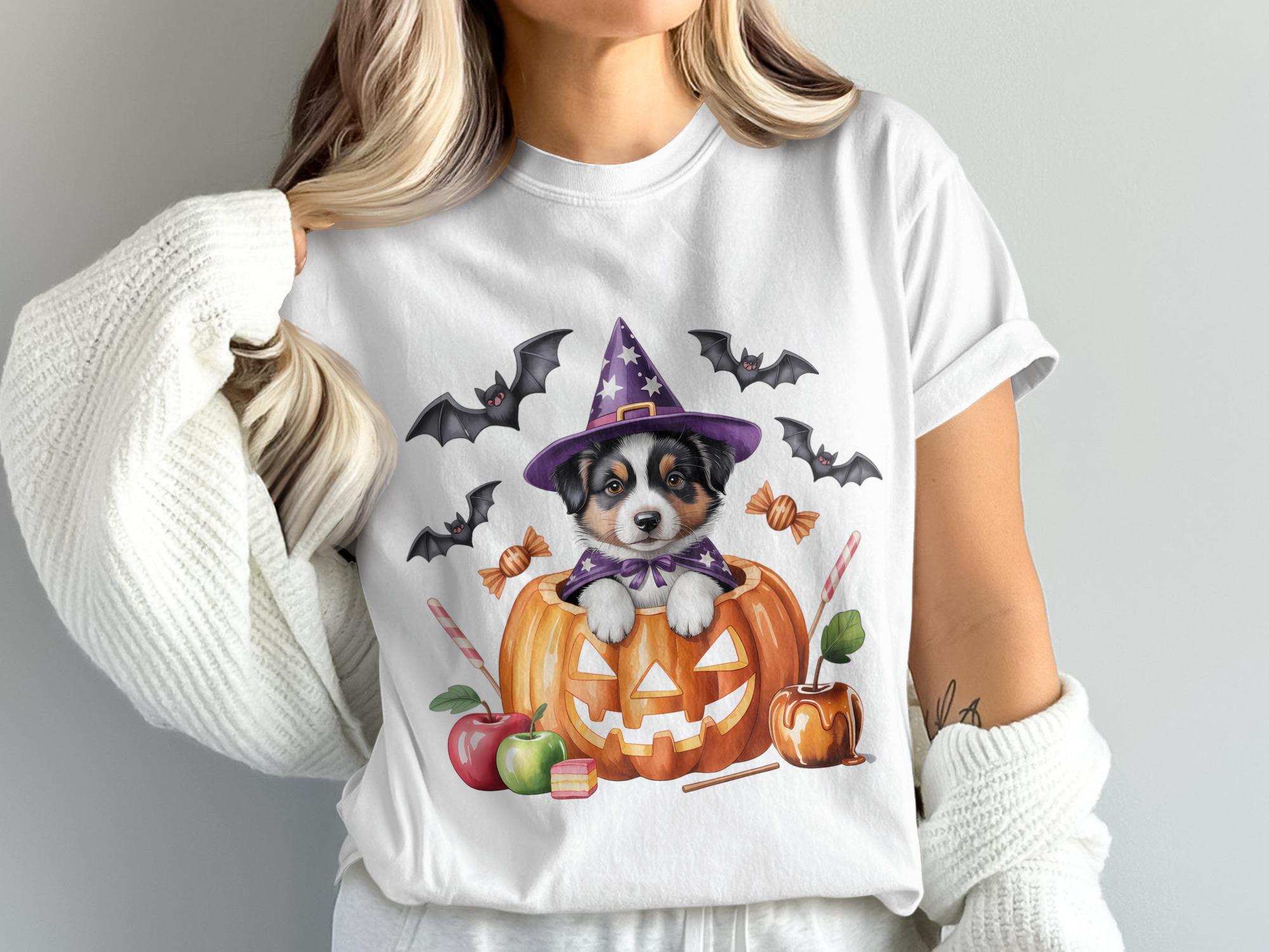 Halloween Aussie Shepherd Puppy Png, Witch Hat Dog Clipart, Pumpkin Png ...