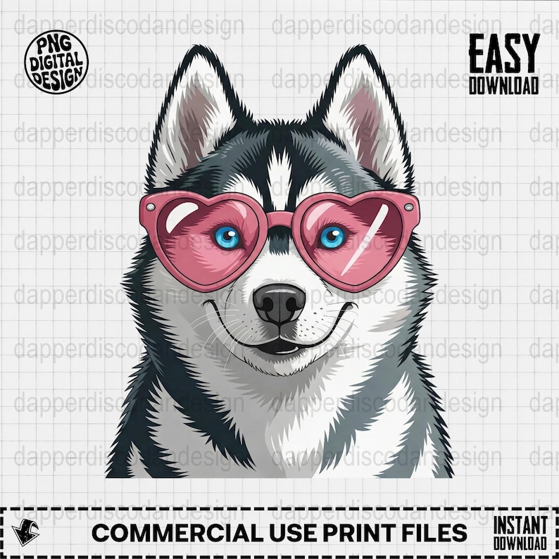 Siberian Husky Valentine PNG With Pink Heart Sunglasses Puppy Dog Lover ...