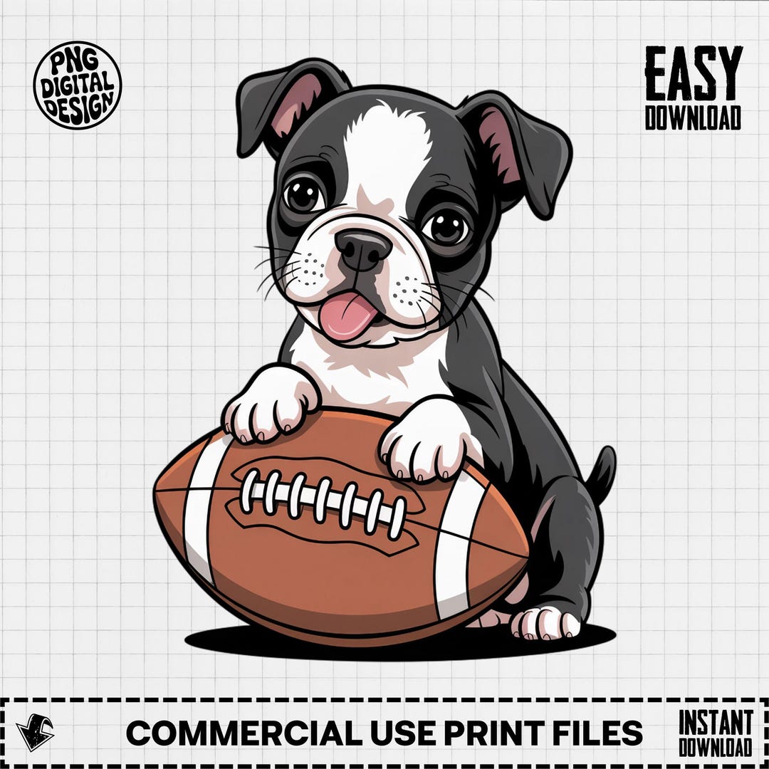 Boston Terrier PNG, Football Dog Clipart, Cute Puppy Png, Sublimation ...
