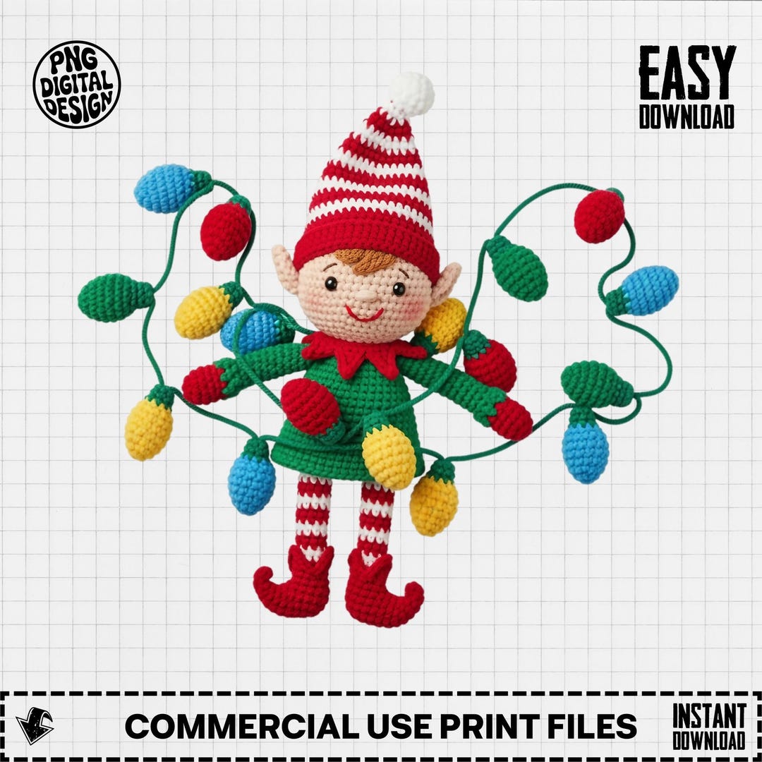 Christmas Crochet Elf Lights PNG, Cute Holiday Clipart, Festive Winter ...
