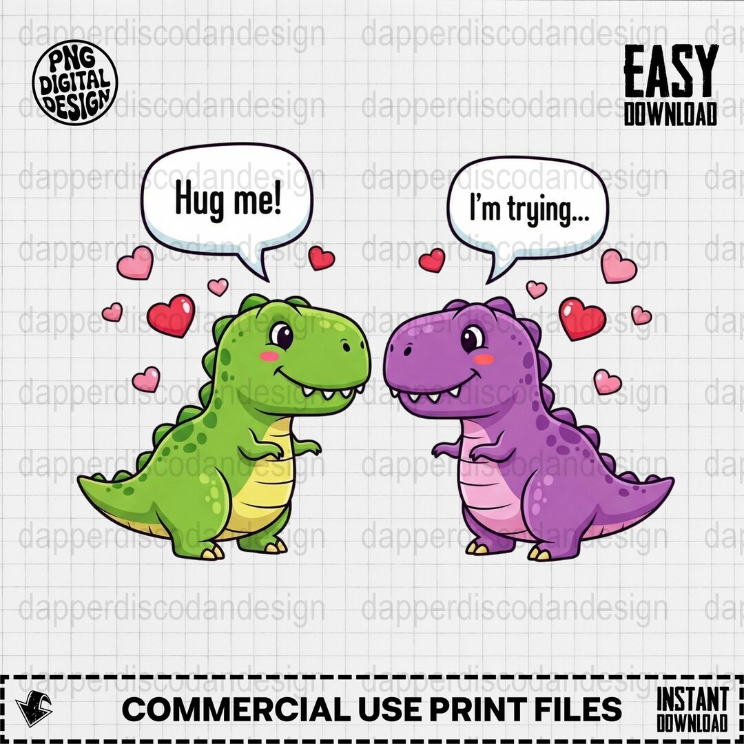 Cartoon Dinosaurs Hugging PNG Dino Love Speech Bubble Illustration ...