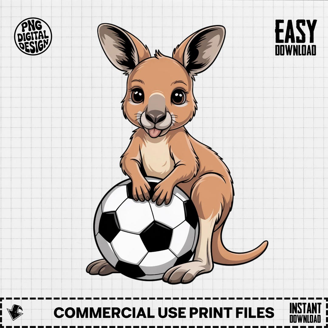 Kangaroo Soccer PNG, Cute Animal Clipart, Cartoon Kangaroo With Ball ...