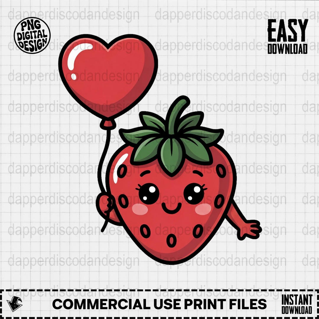 Cute Kawaii Strawberry Clipart PNG, Strawberry Holding Heart Balloon ...