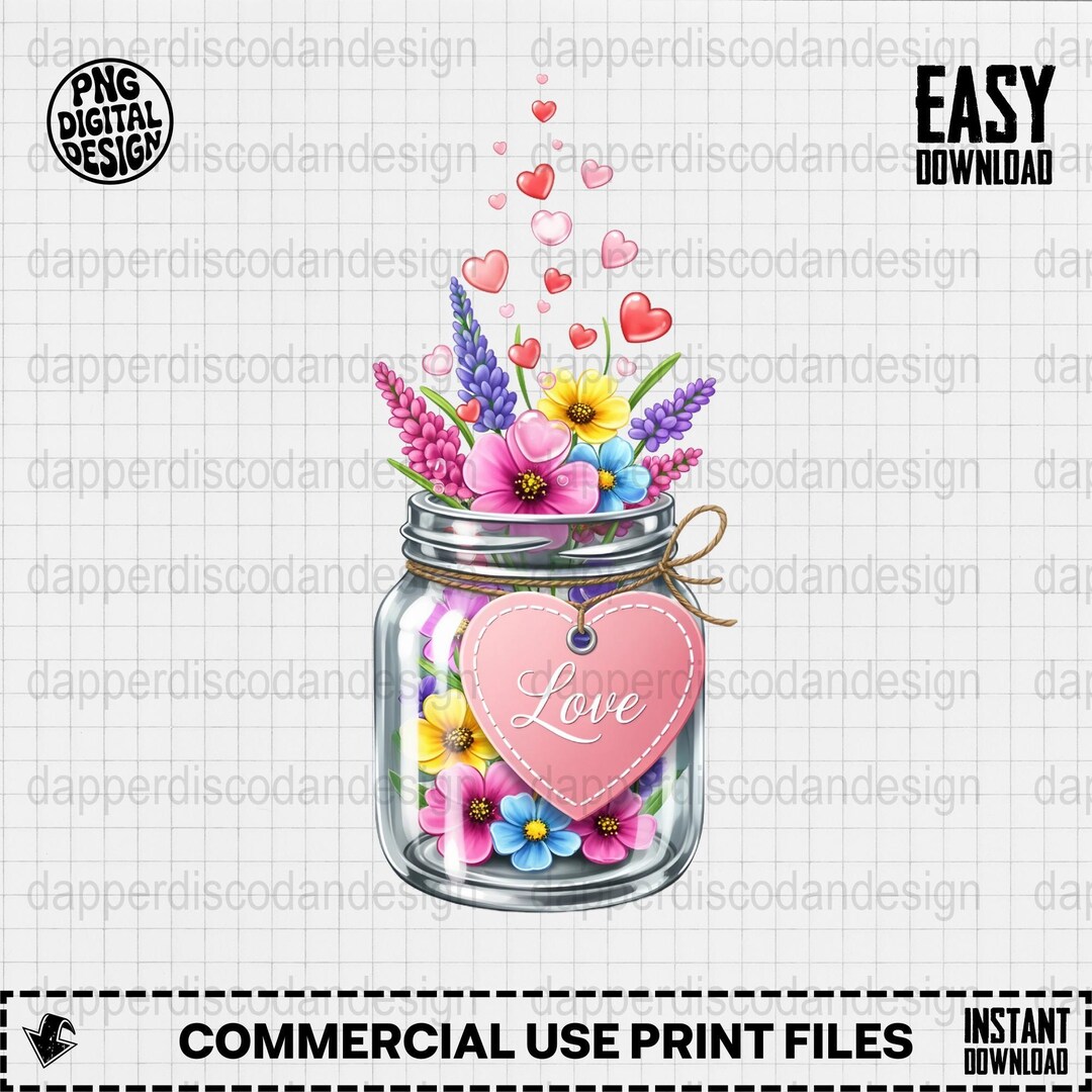 Valentine Mason Jar PNG With Flowers Hearts and Love Tag Romantic ...