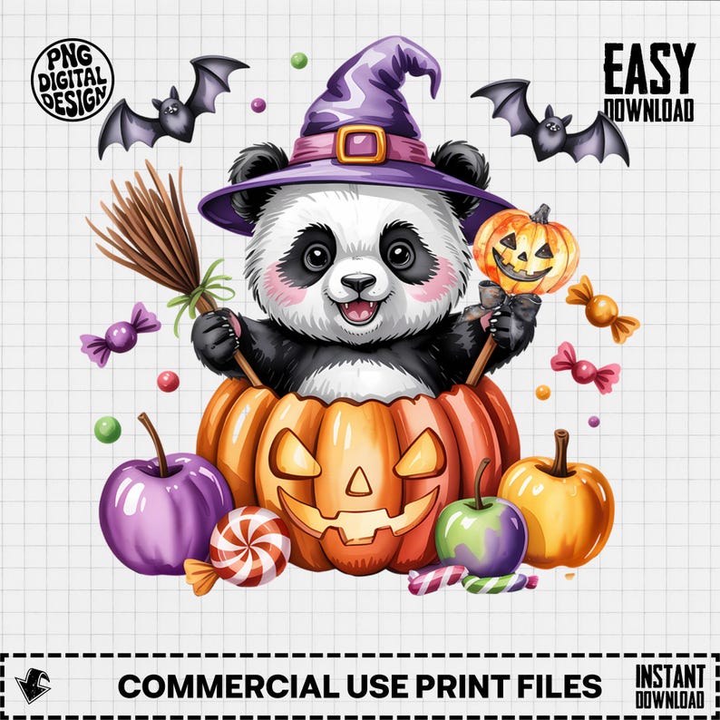 Halloween Panda Clipart, Cute Animal Clipart, Panda in Pumpkin ...