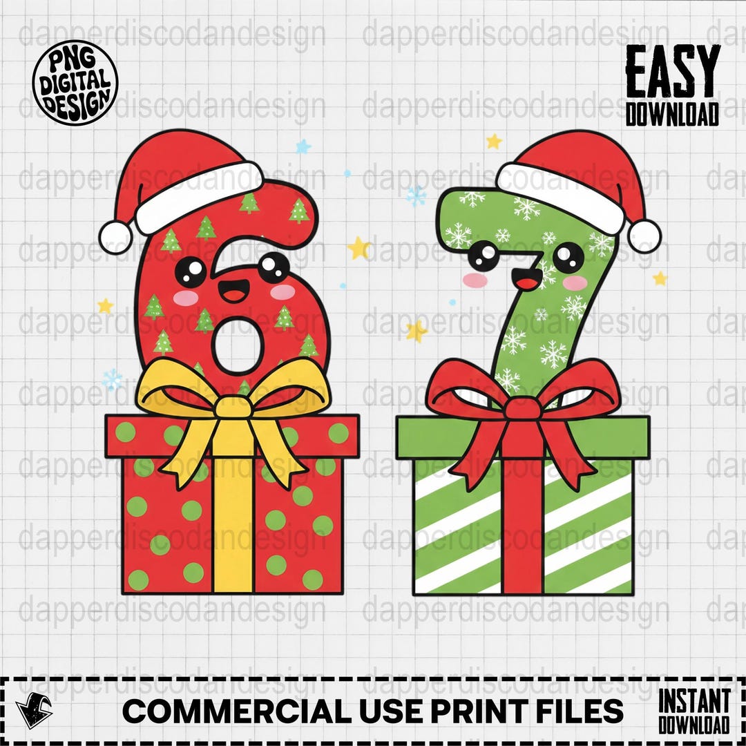 Christmas Number Clipart PNG, 6 and 7, Holiday Present Design, Cartoon ...