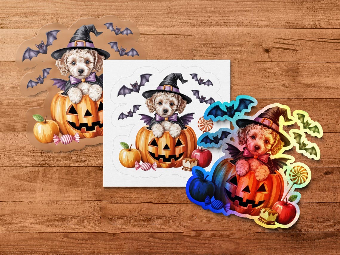 Puppy Poodle Halloween Clipart, Cute Dog Clipart, Pumpkin Clipart ...