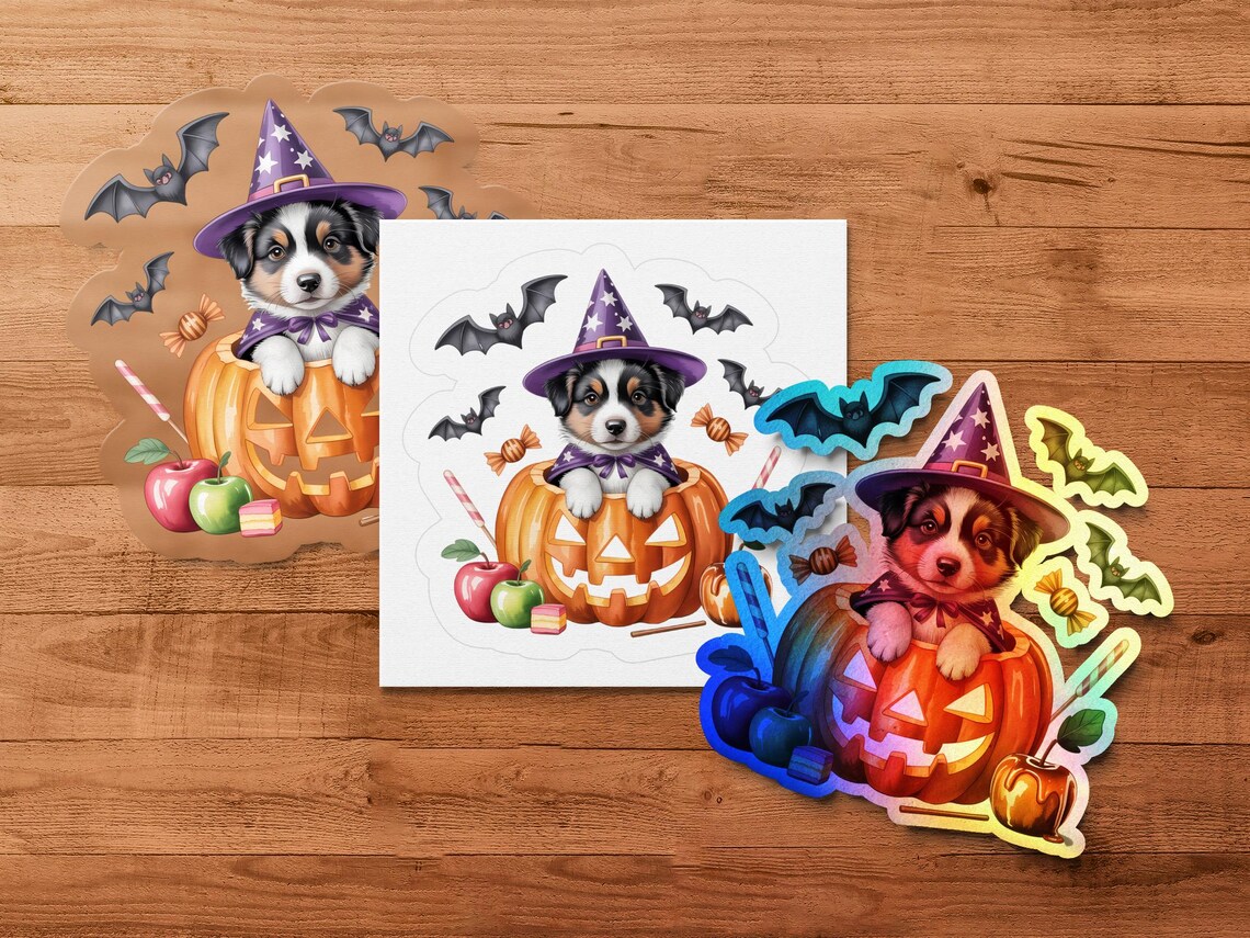 Halloween Aussie Shepherd Puppy Png, Witch Hat Dog Clipart, Pumpkin Png ...