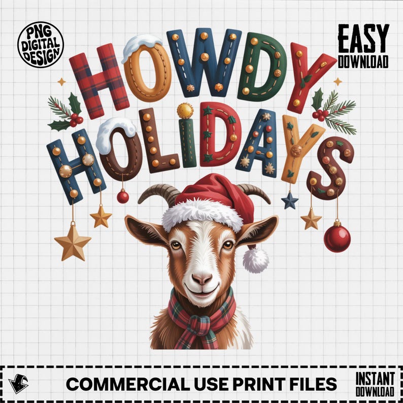 Howdy Holidays PNG, Goat Clipart, Santa Hat, Christmas Design, Digital ...