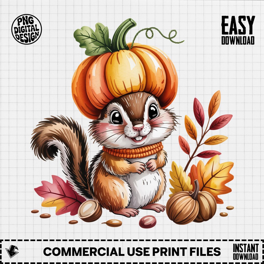 Chipmunk PNG, Autumn Clipart, Fall PNG, Pumpkin Hat Chipmunk ...