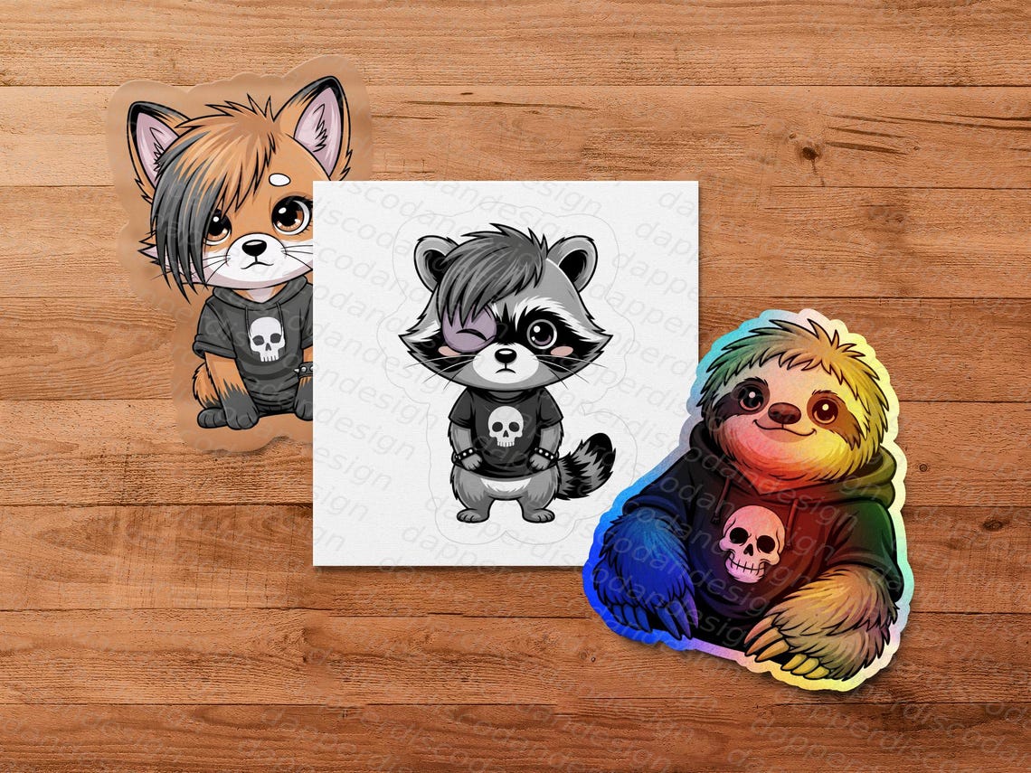 Emo Animal Clipart Bundle - 12 Pngs - Punk Animals in Skull Hoodies ...